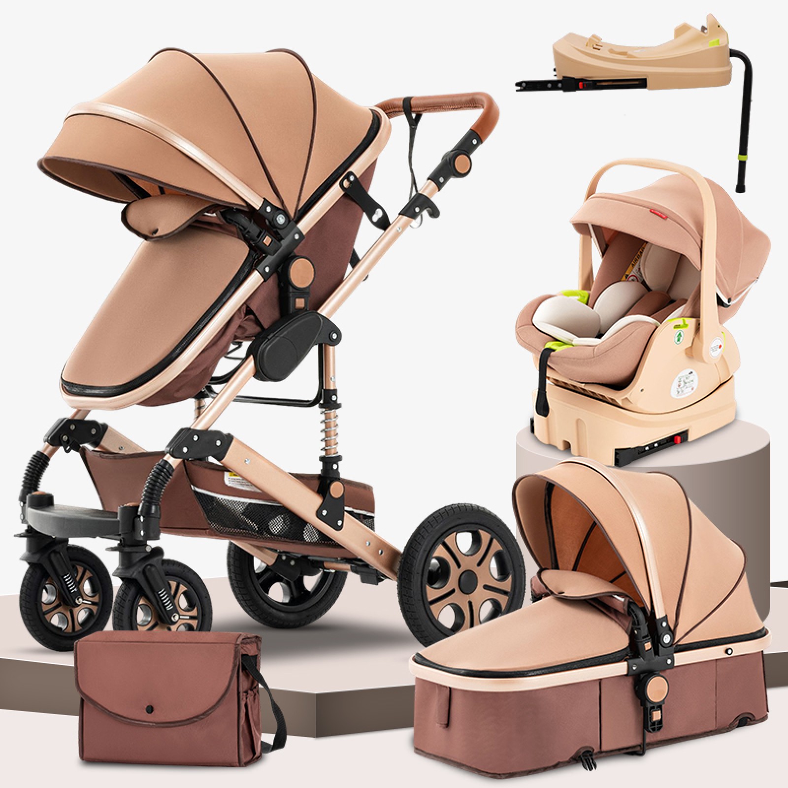 Steanny 5-IN-1 Baby Stroller Travel System Pram With Car Seat and Base ...
