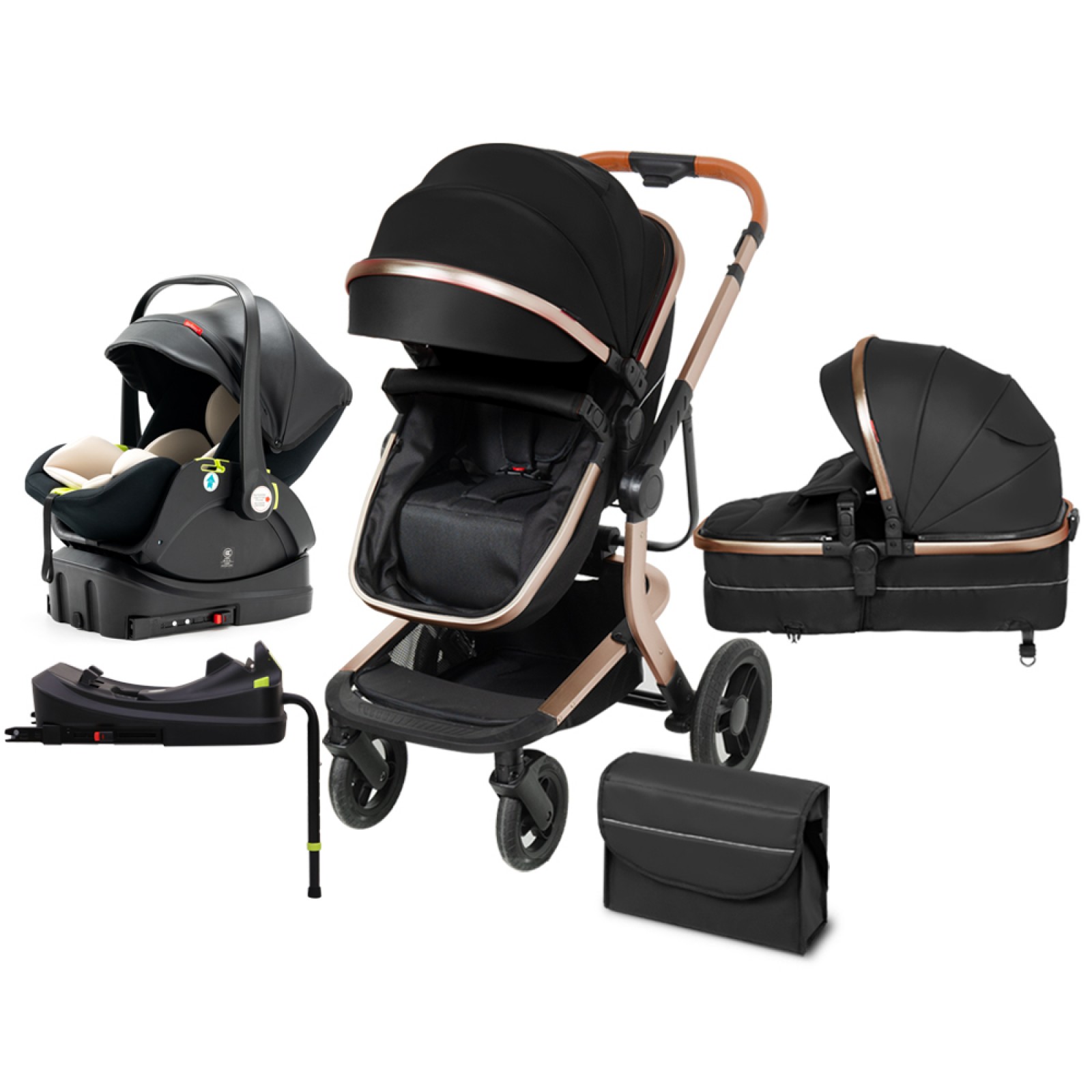 SteAnny 5-in-1 Baby Stroller Travel System - Portable Pram with PU ...