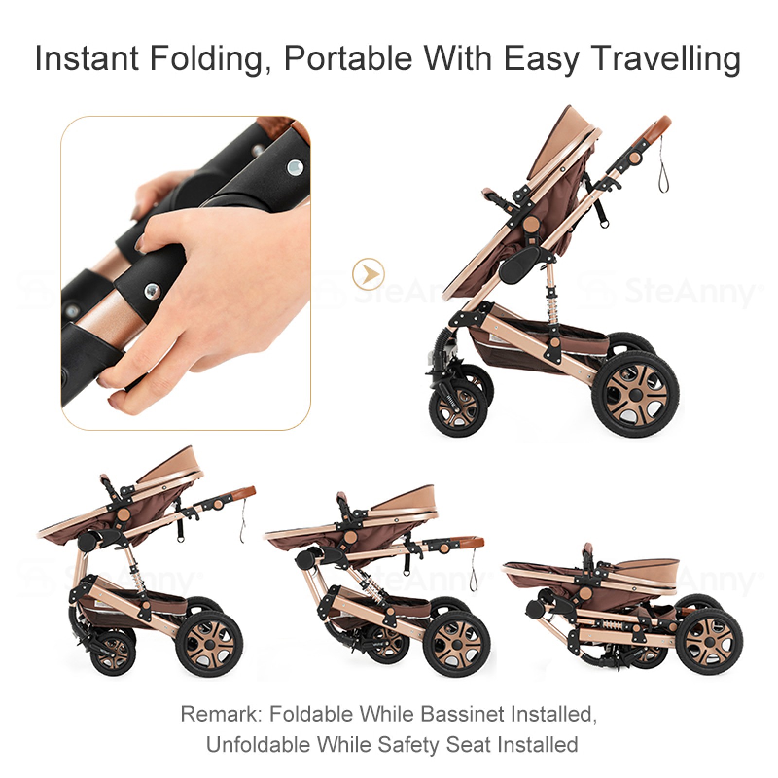 Steanny 5-IN-1 Baby Stroller Travel System Pram With Car Seat and Base ...