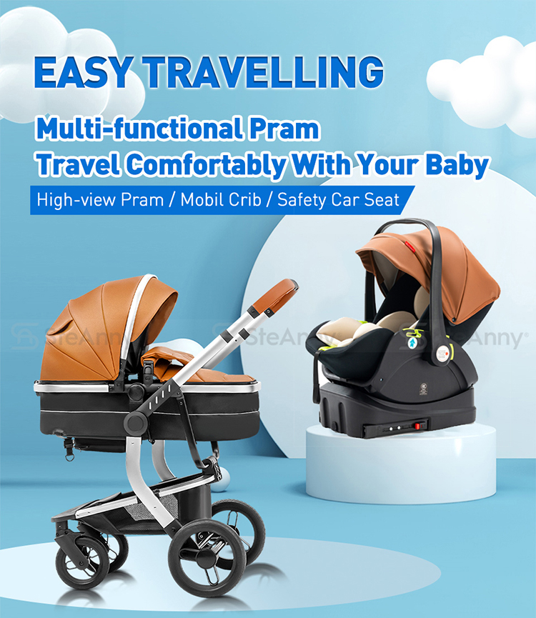 SteAnny 5-in-1 Baby Stroller Travel System - Portable Pram with PU ...